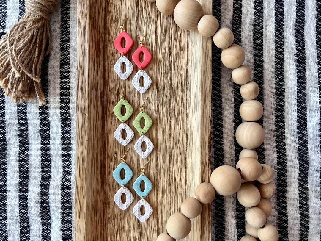 Color Block Earrings, Wicker Clay Earrings, Wicker Earrings, Rattan ...