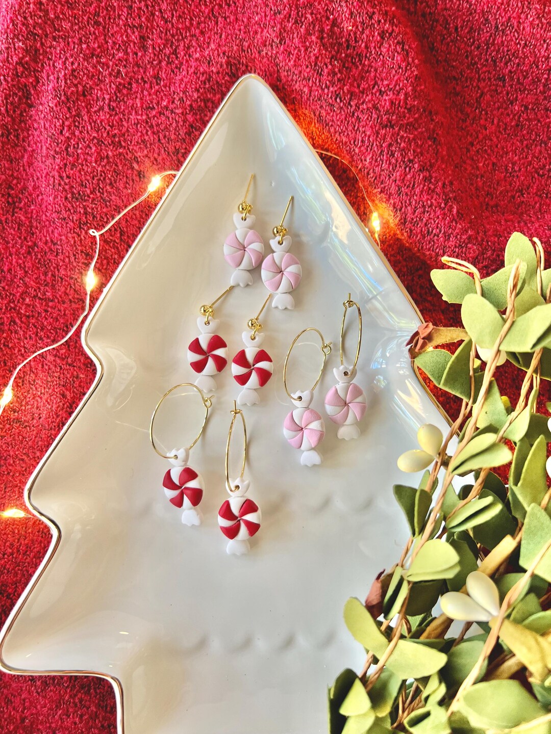 Peppermint Earrings, Christmas Candy Earrings, Christmas Candy Hoop ...