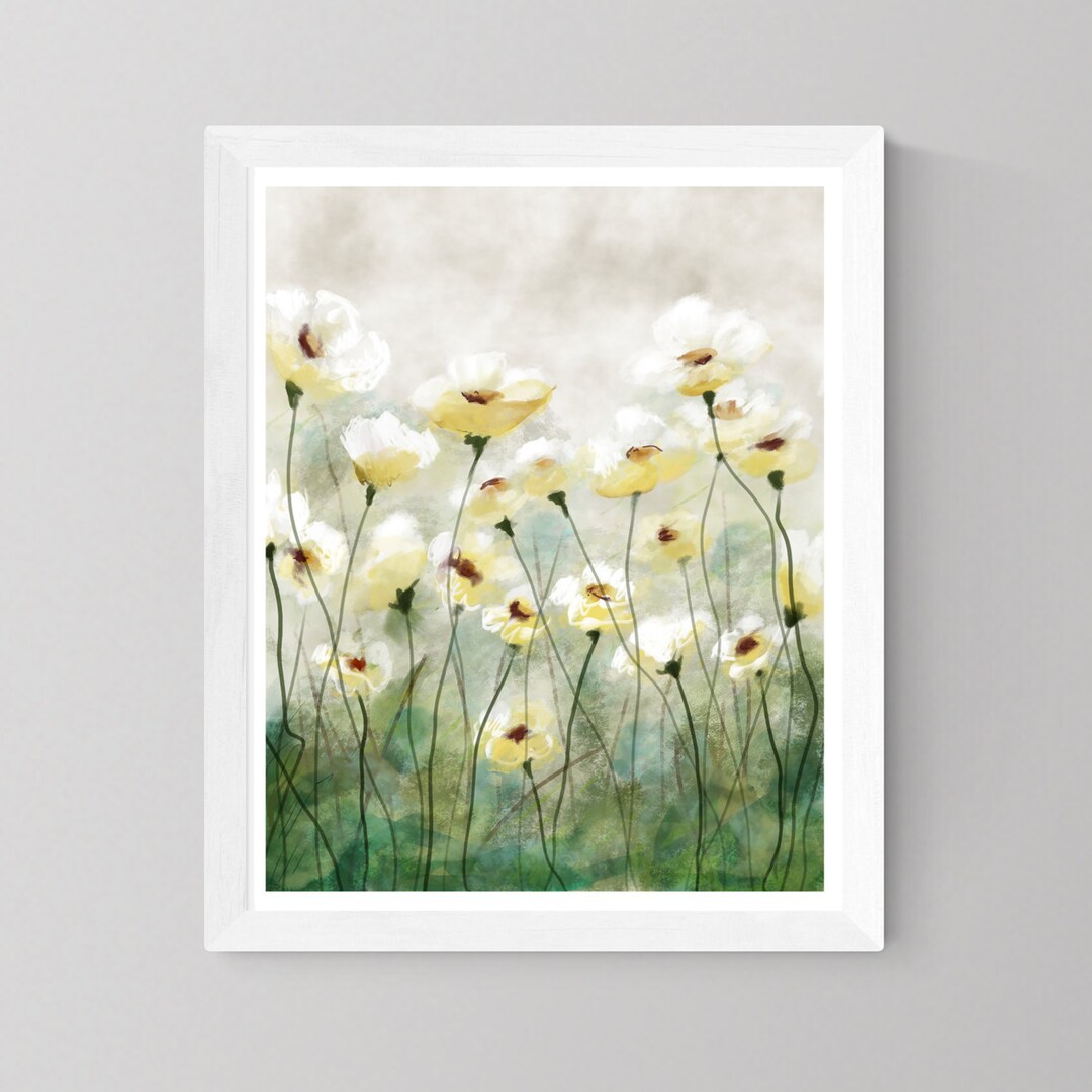 Yellow Flowers Abstract Watercolor Digital Print | Yellow Wall Art ...