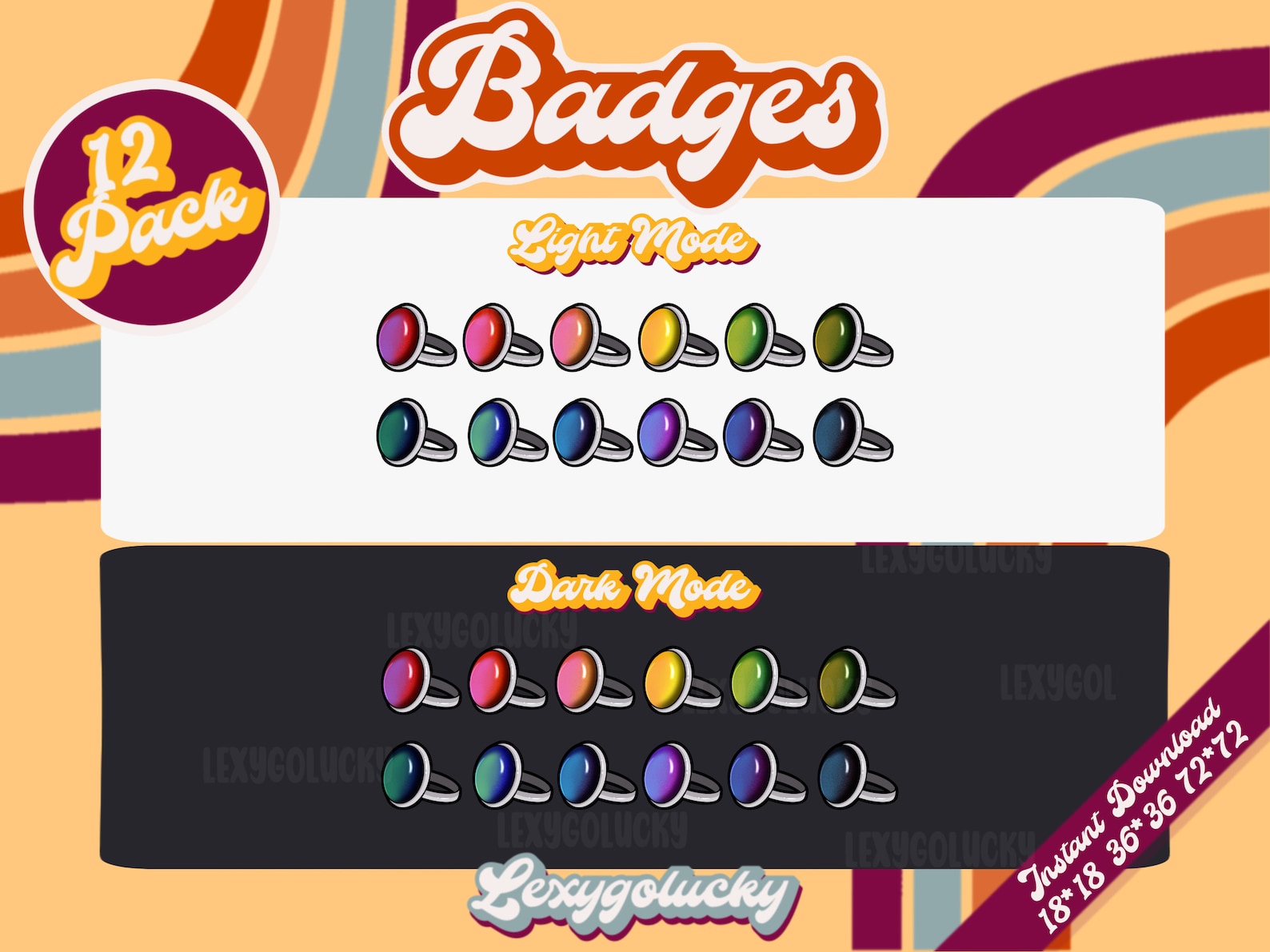 Nostalgia Mood Ring Badges | Twitch Badges | Twelve Pack | Digital File ...