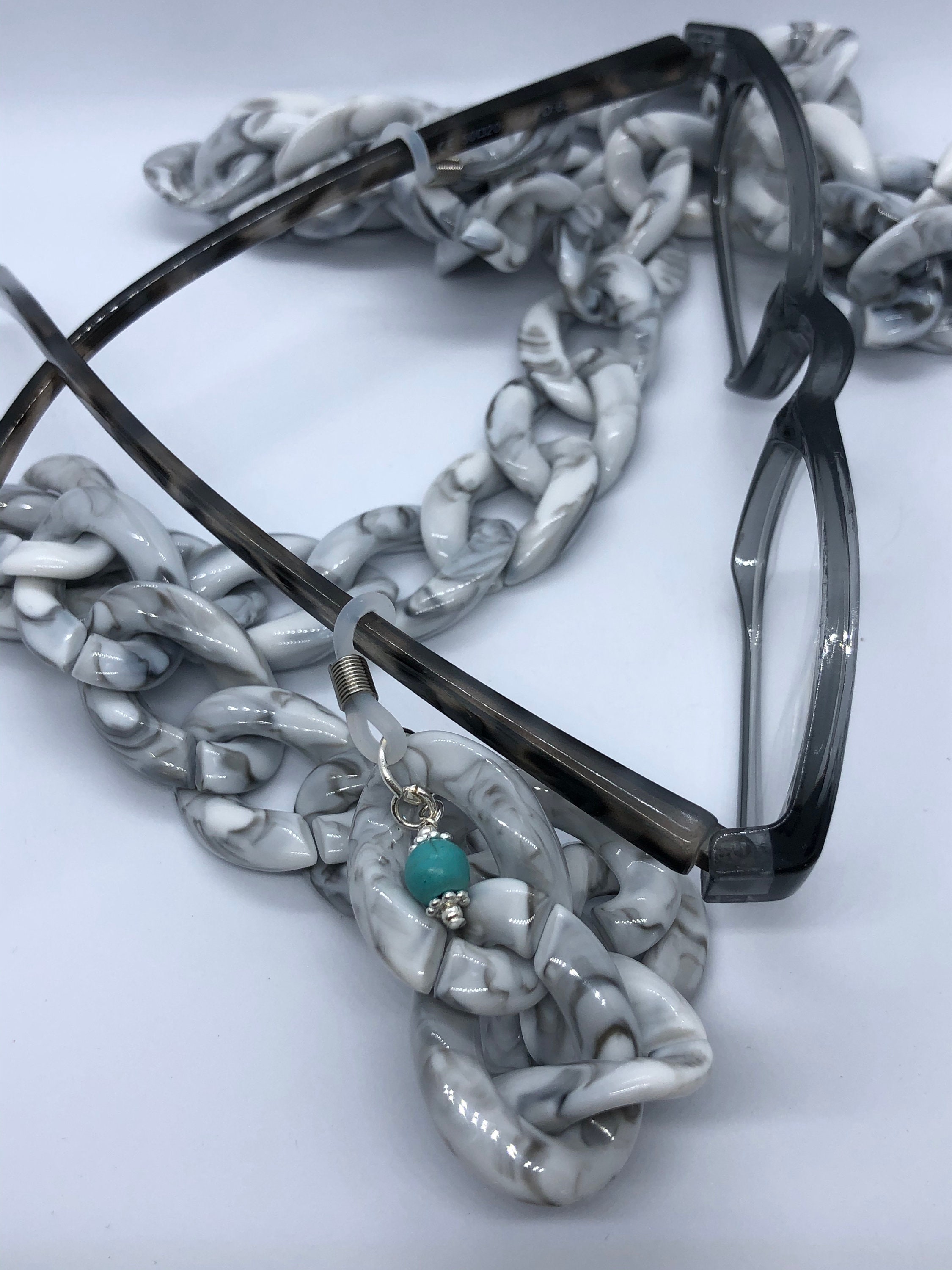 Lightweight glasses chain with colourful charm | Etsy