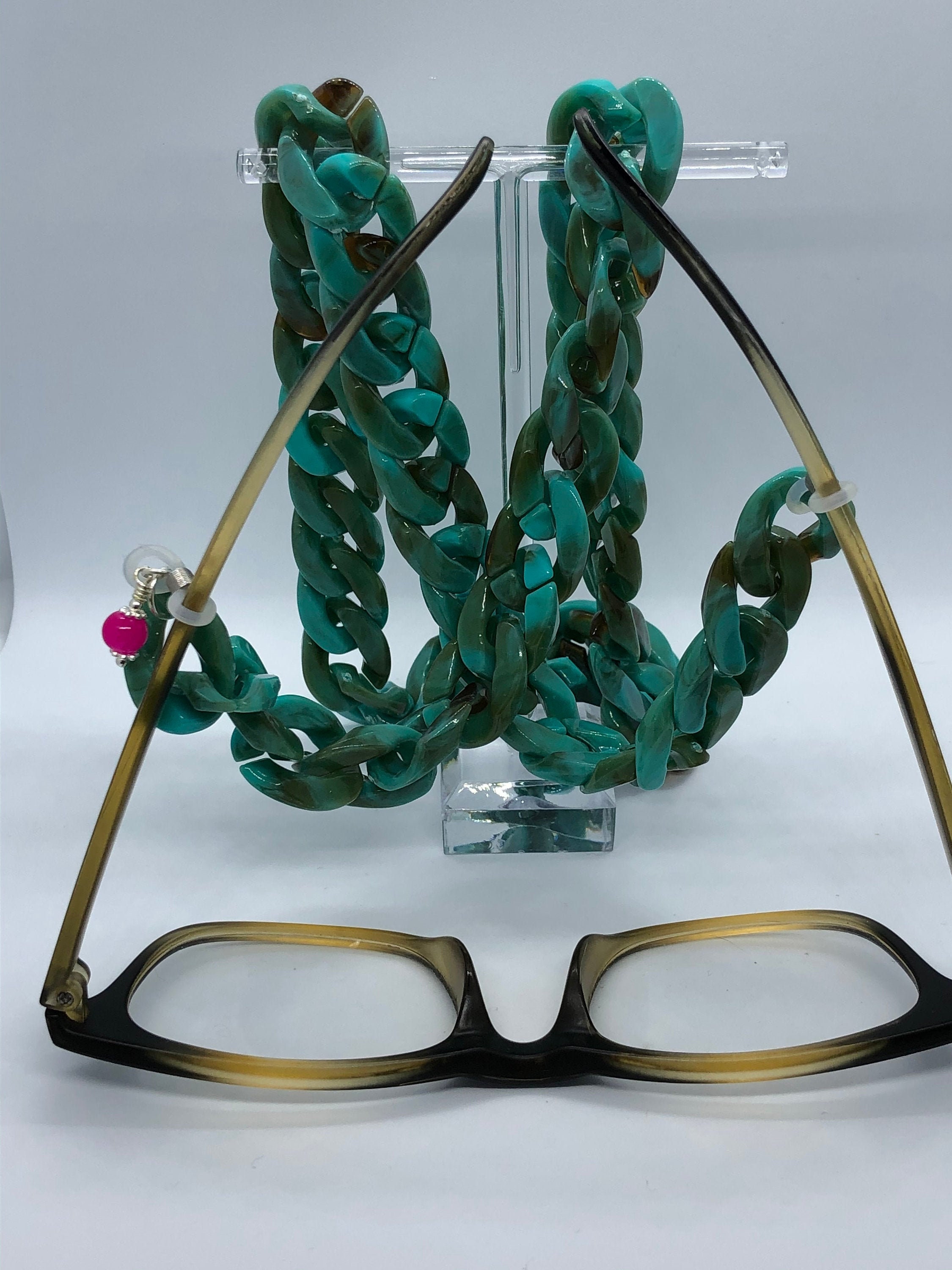 Lightweight glasses chain with colourful charm | Etsy