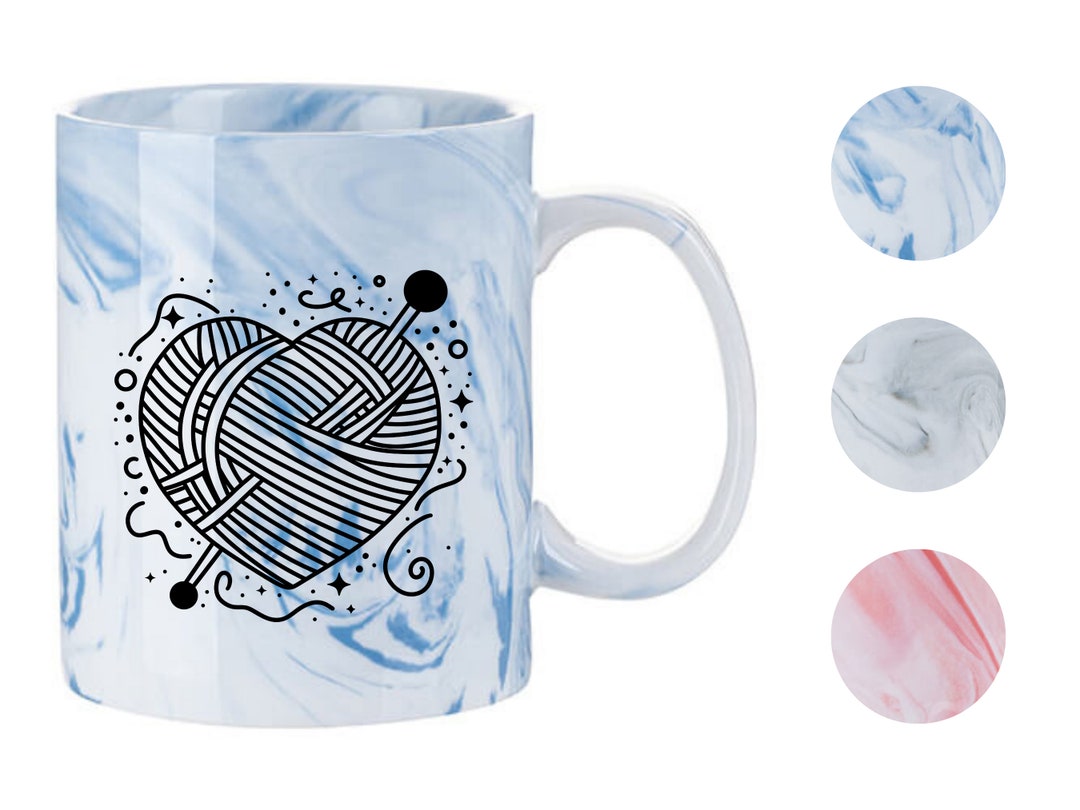 Mug Marble Look Ball Wool Heart Shape Knitting Mug Ball of Wool Colored ...