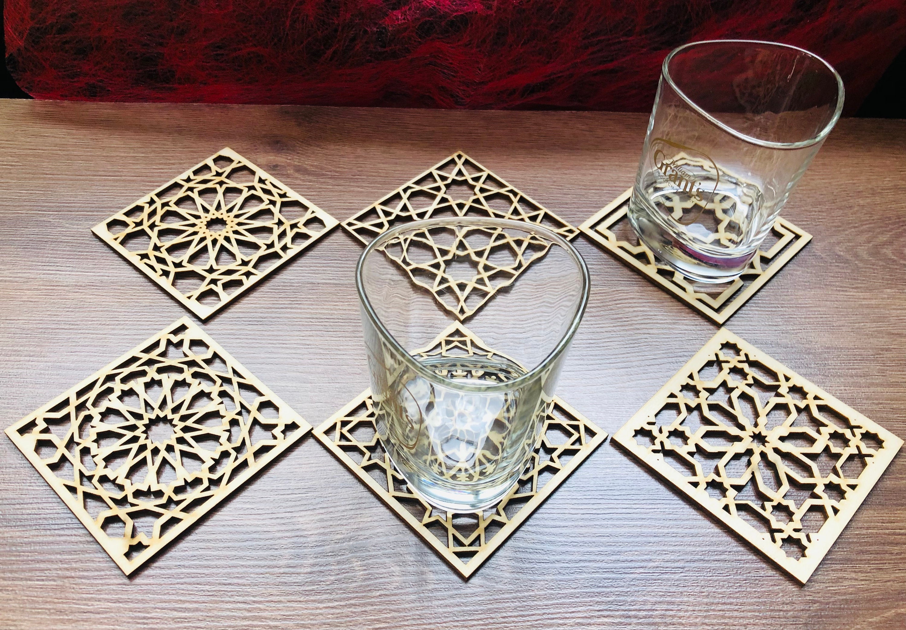 Ramadan Coasters Set of 6, Eid Decor Mubarak Coasters, Drink Coasters ...