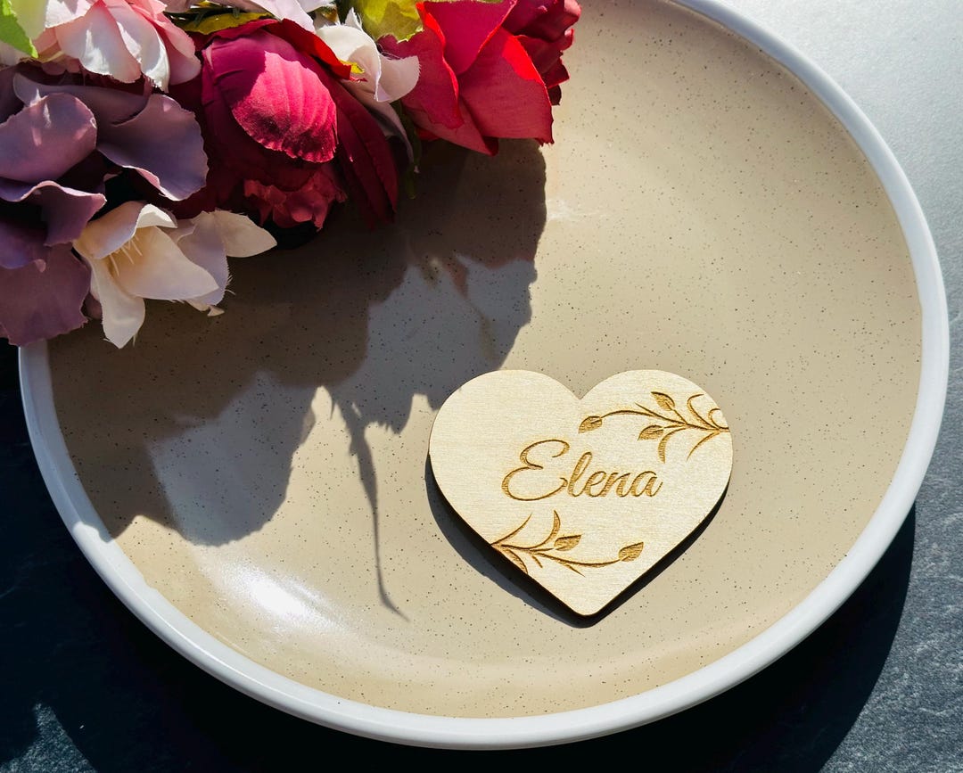 Engraved Heart Names, Heart Place Cards, Valentine Day, Wedding Heart ...