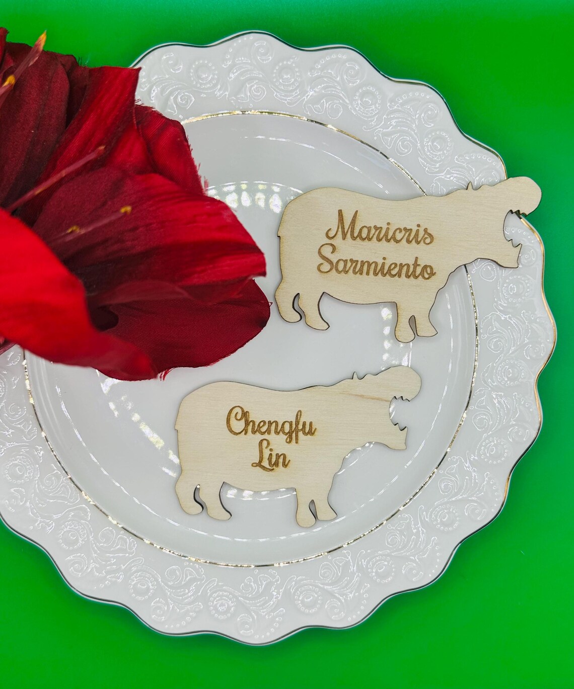 Hippopotamus Place Cards, Engraved Animal Place Cards, Pet, Celebration ...