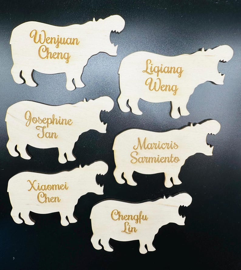 Hippopotamus Place Cards, Engraved Animal Place Cards, Pet, Celebration ...