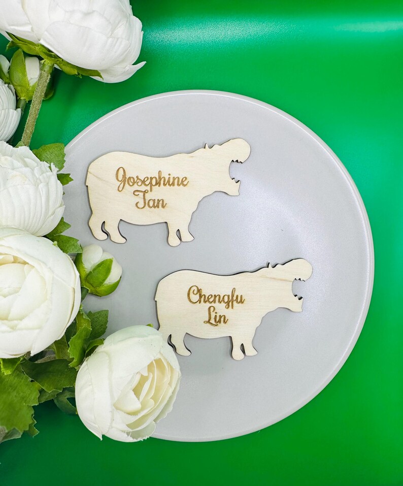 Hippopotamus Place Cards, Engraved Animal Place Cards, Pet, Celebration ...