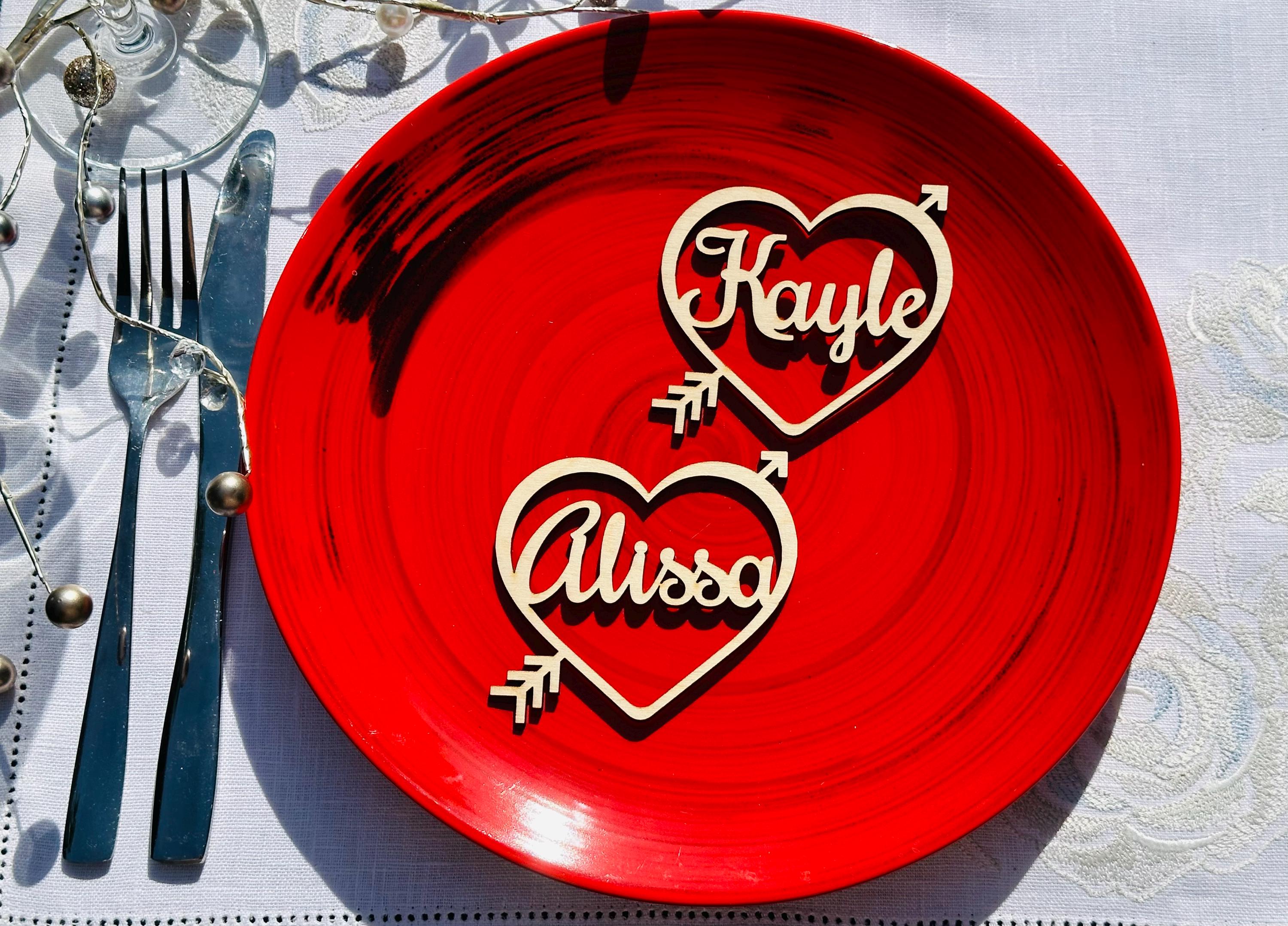 Place Cards, Arrow Outside of Heart, Heart Names, Custom Laser-cut ...