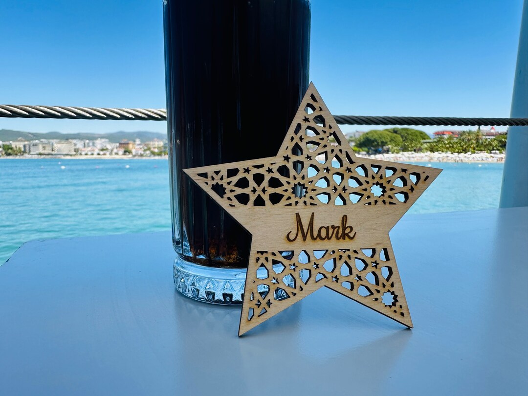 Engraved Star Place Cards, Moon Place Cards, Wall Sign, Islamic Wood ...