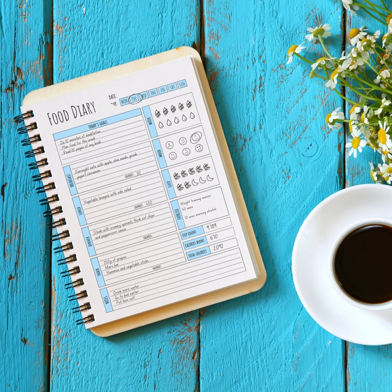 Daily Food Diary Printable & Digital Food Journal for Fitness, Calories ...