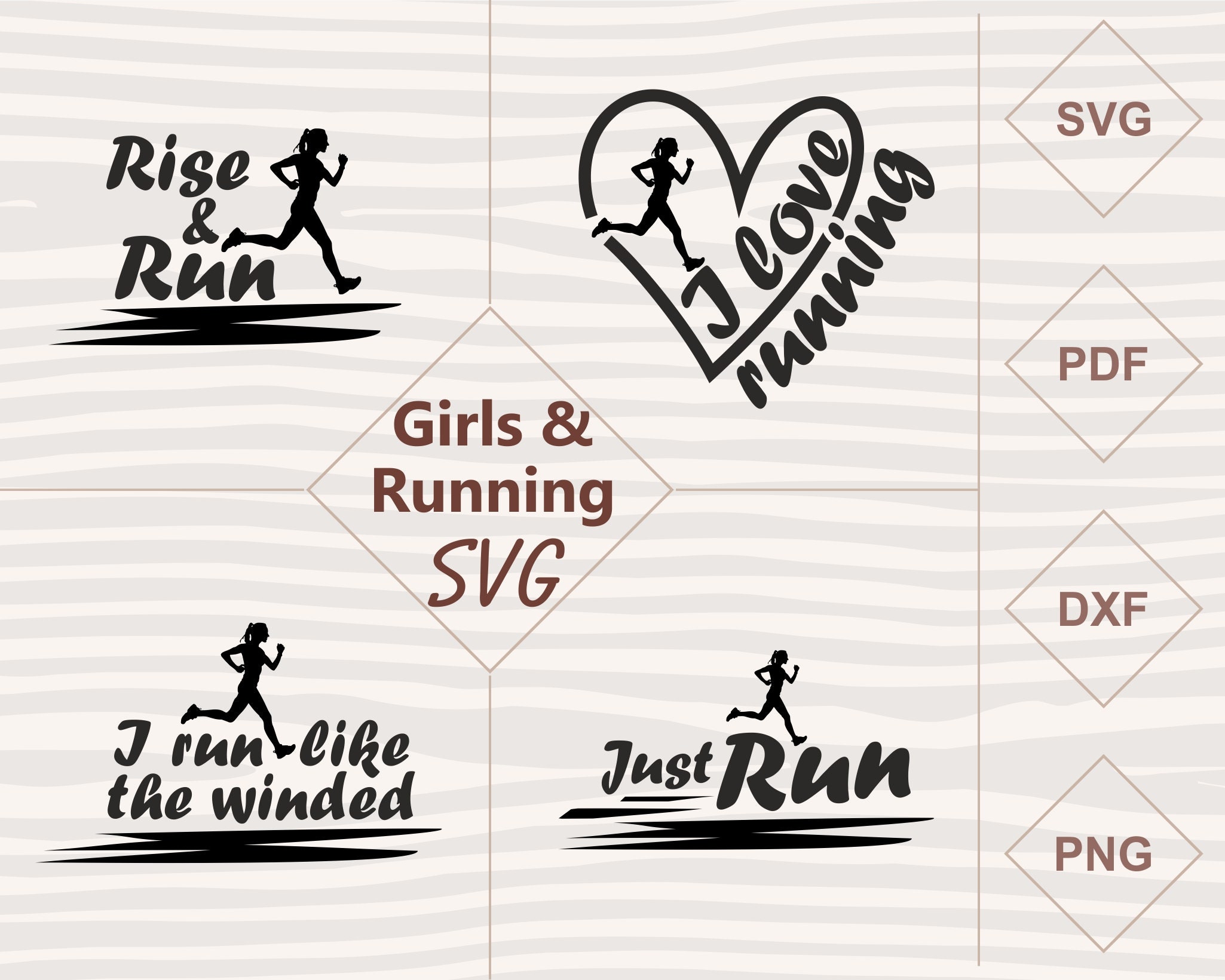 Girls and Running SVG Bundle Vector Set of Cricut and Silhouette Cut ...