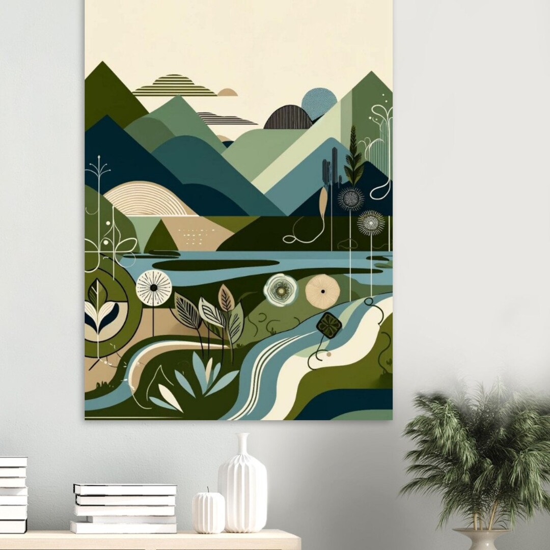 Abstract Landscape Featuring Elements of Nature Such as Mountains ...