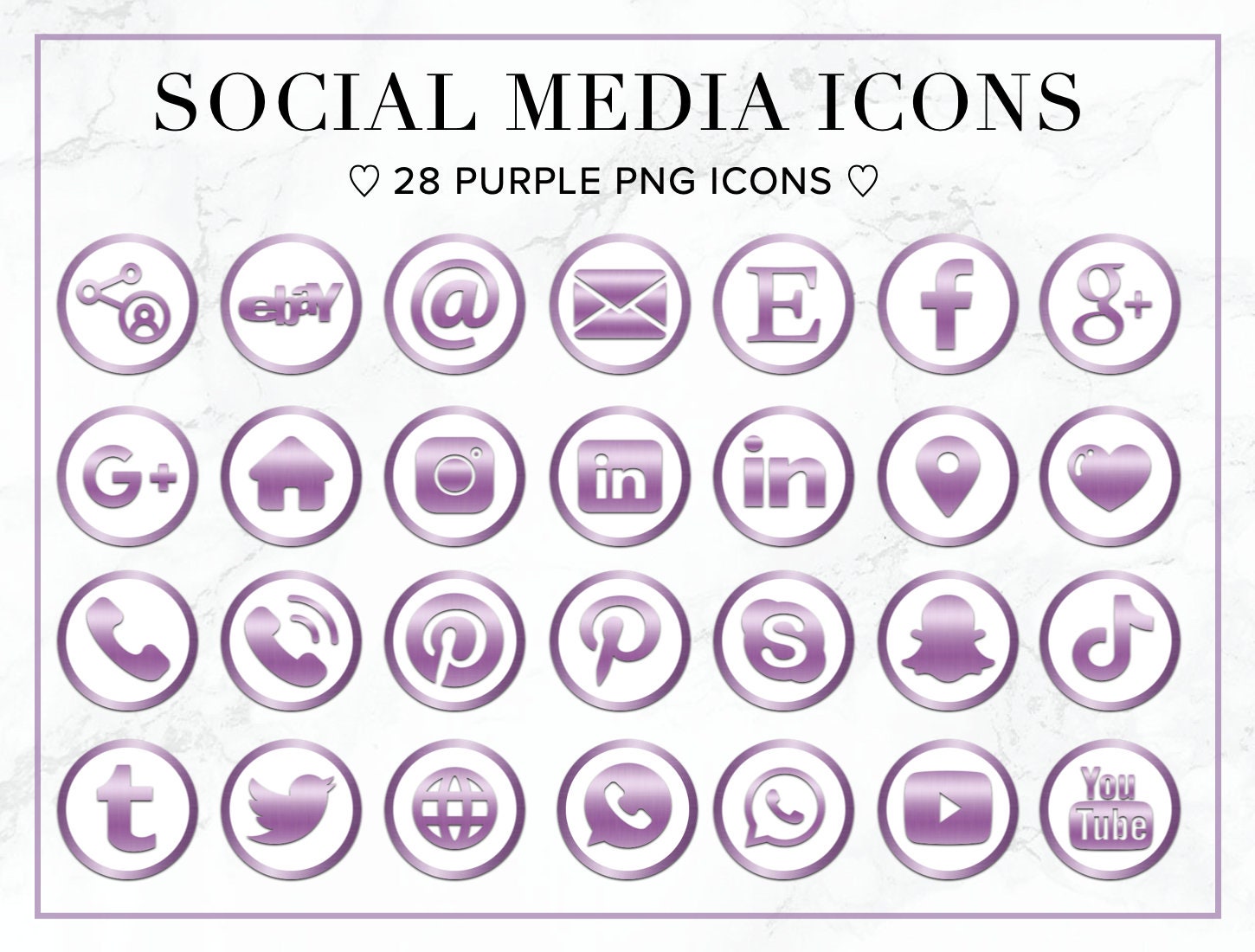 Purple Social Media Icons Social Sharing Icons Website - Etsy