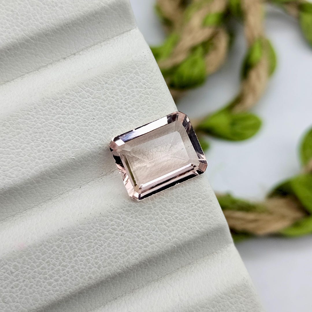 3.55 Cts, Emerald Cut Morganite, Size-12x9 MM, Natural Peach Morganite ...