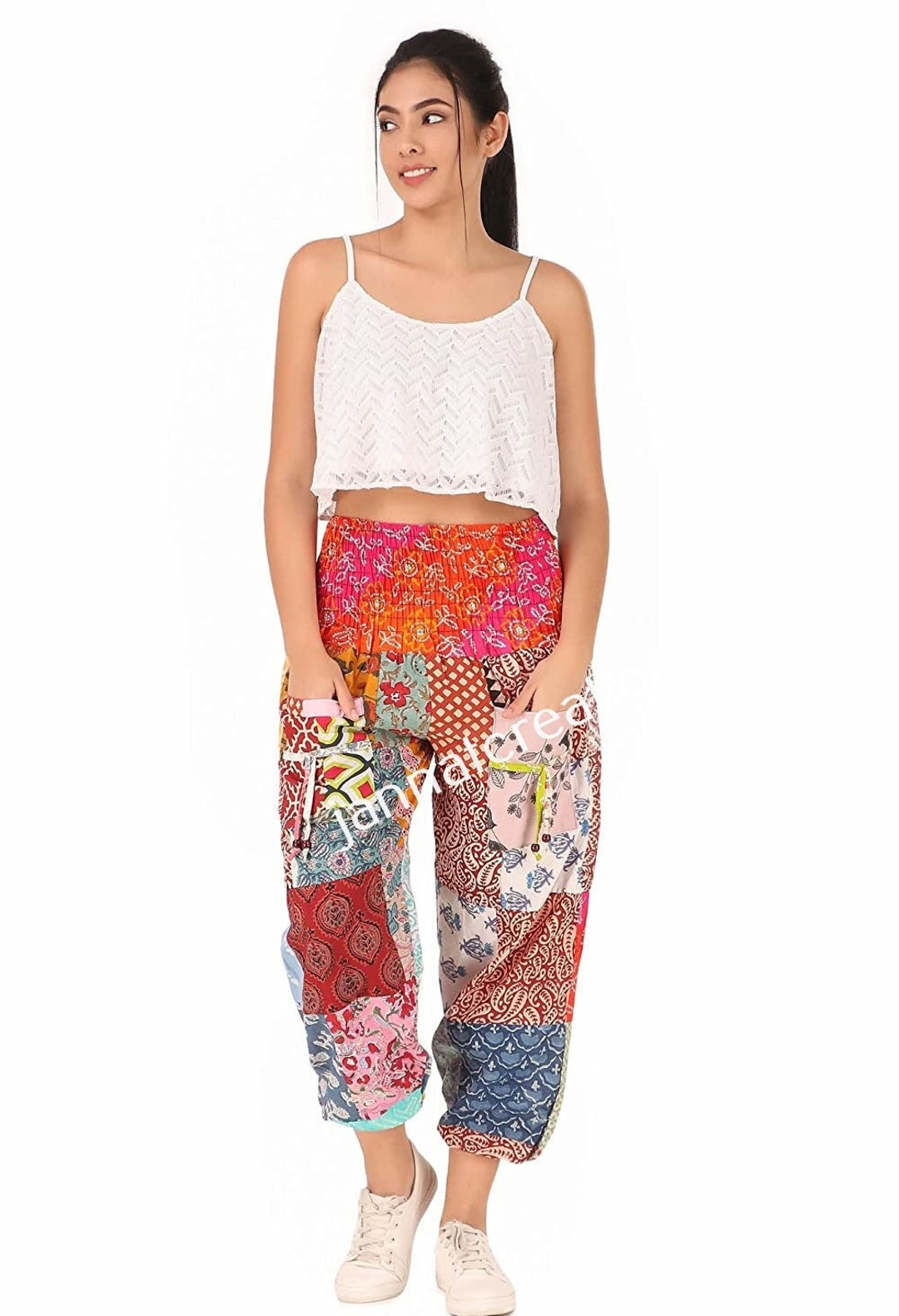 Patchwork Harem Pant Elastic Waist Harem Pant Patchwork Harem Pant