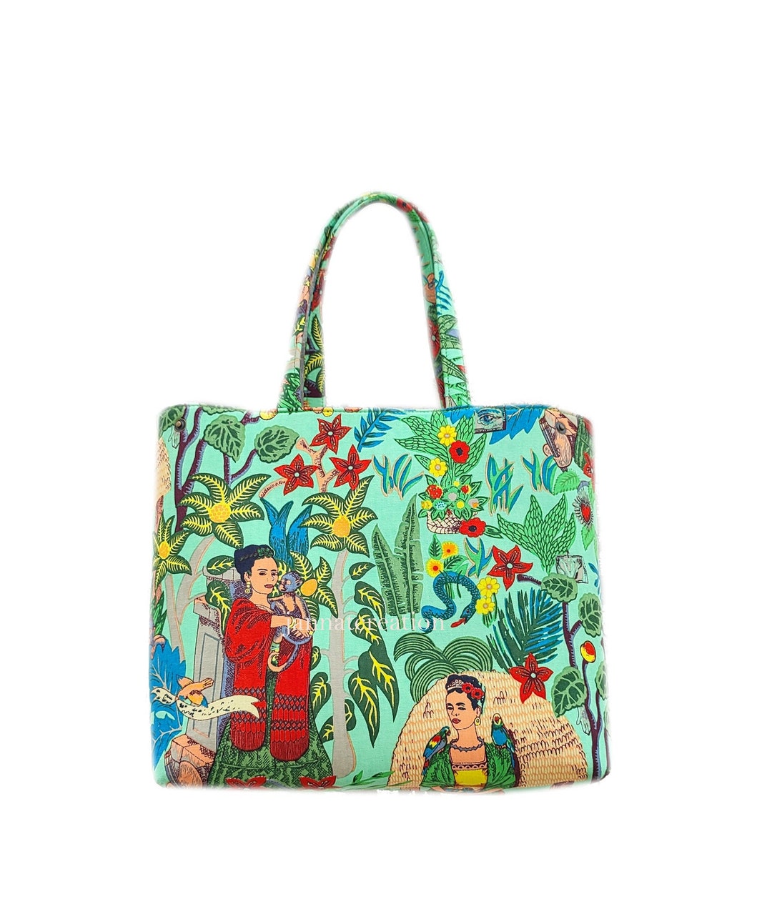 Frida Kahlo Art Tote Bag, Sea Green Canvas Shoulder Bag - Etsy