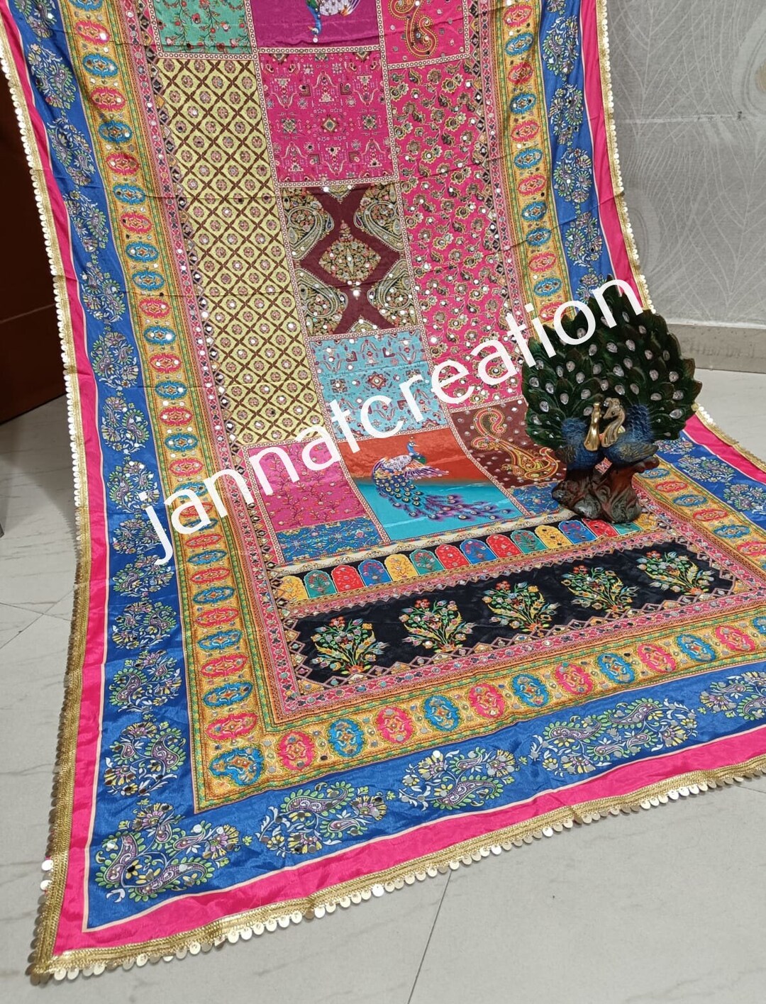 Pakistani Dupatta for Wedding Favor, Multi Color Real Mirror Work Heavy ...