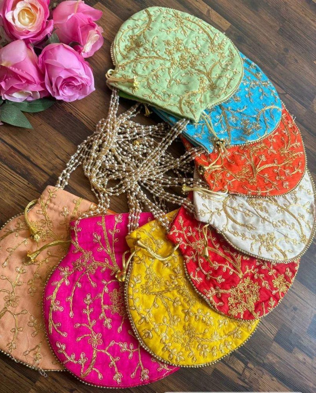 Embroidered Potli Bag: Indian Handmade Clutch, Wedding Favor - Etsy