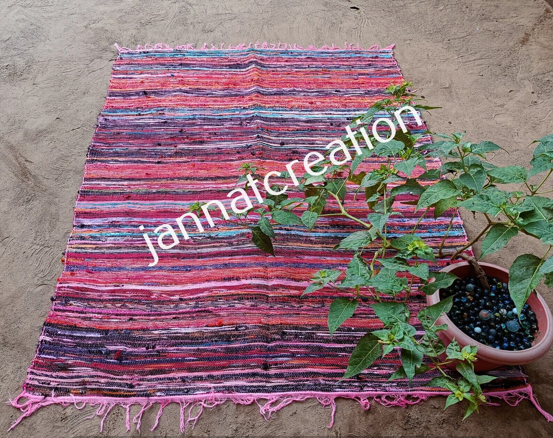 Indian Handmade Recycled Chindi Rag Rug Colorful Floor Decor Rug Rugs ...