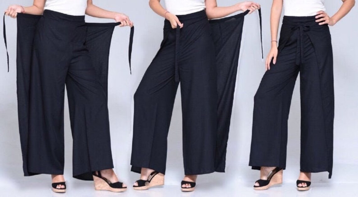 Handmade Black Rayon Wide Leg Wrap Pants: Boho Palazzo Trousers - Etsy