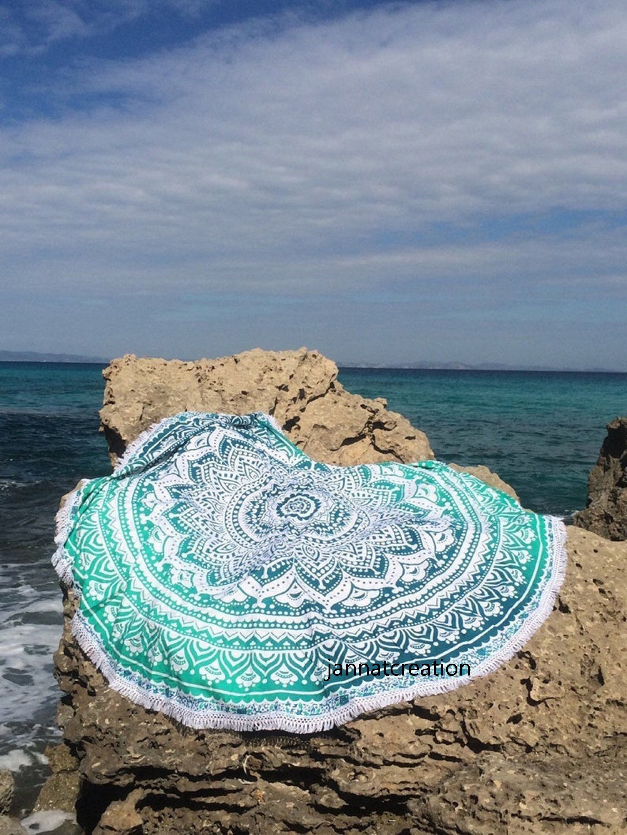 Blue Green Round Yoga Mat Mandala Roundy Roundi Tapestry - Etsy