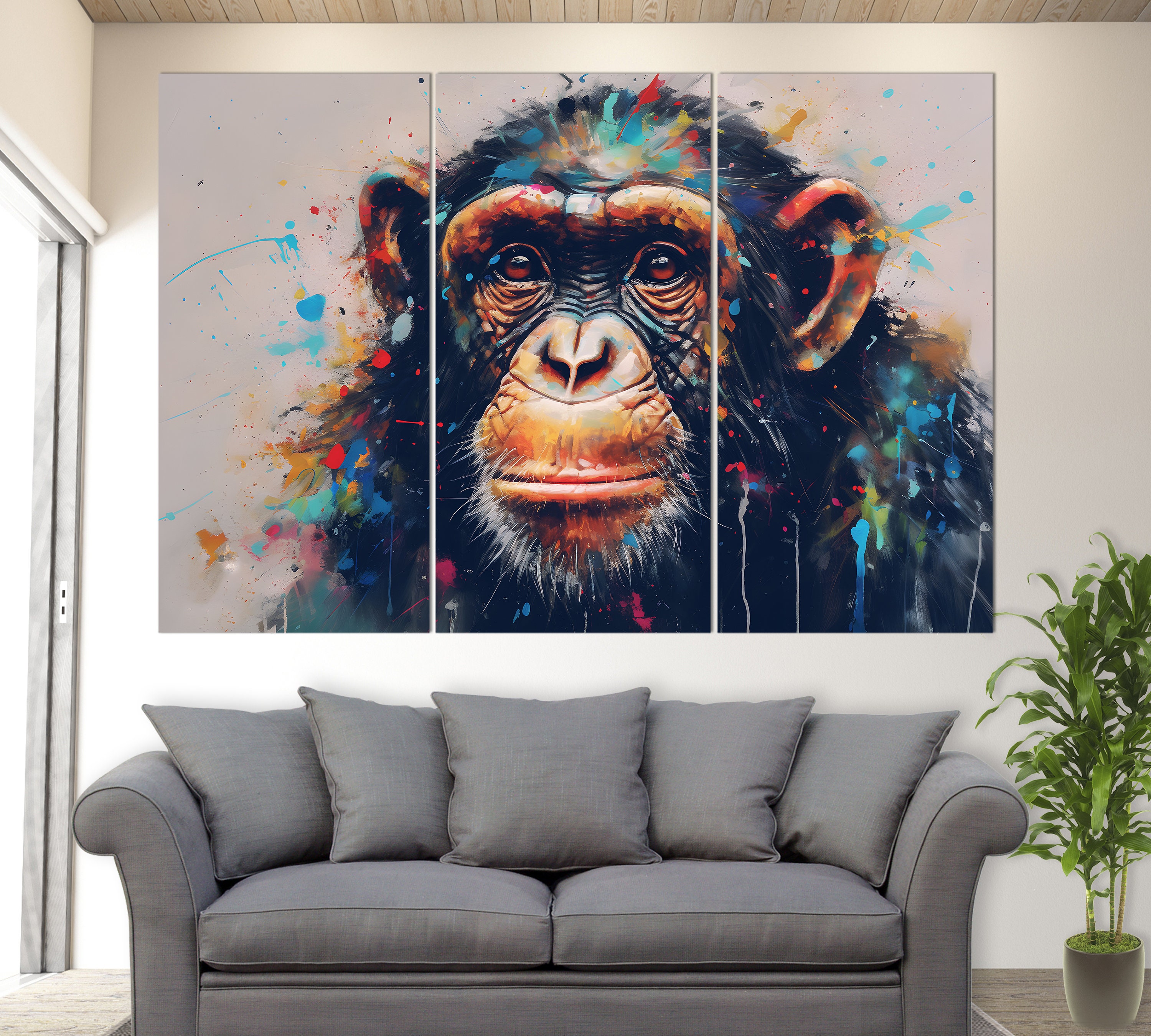 Monkey Wall Decor, Monkey Art Print, Monkey Home Decor, Monkey Abstrakt ...