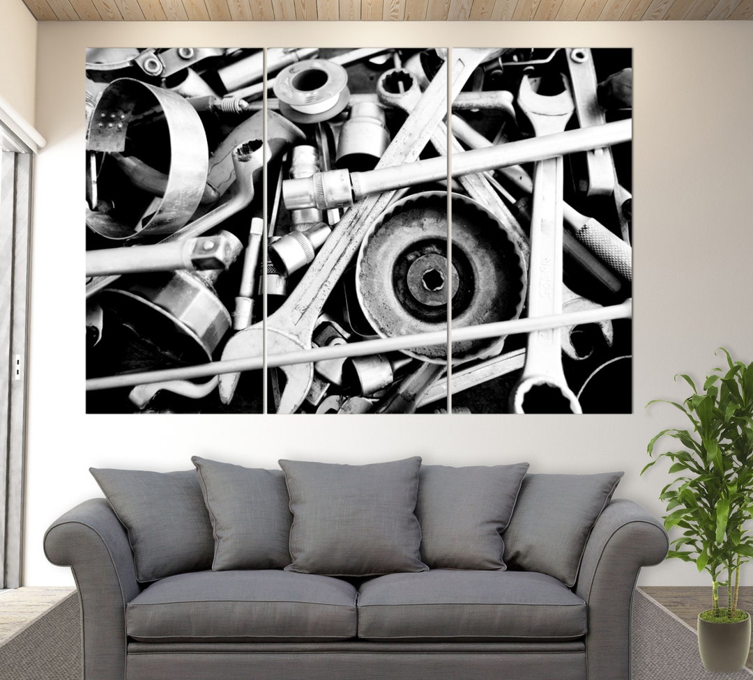 Tools Wall Art, Black and White Tools Canvas Print, Mechanic Gift ...