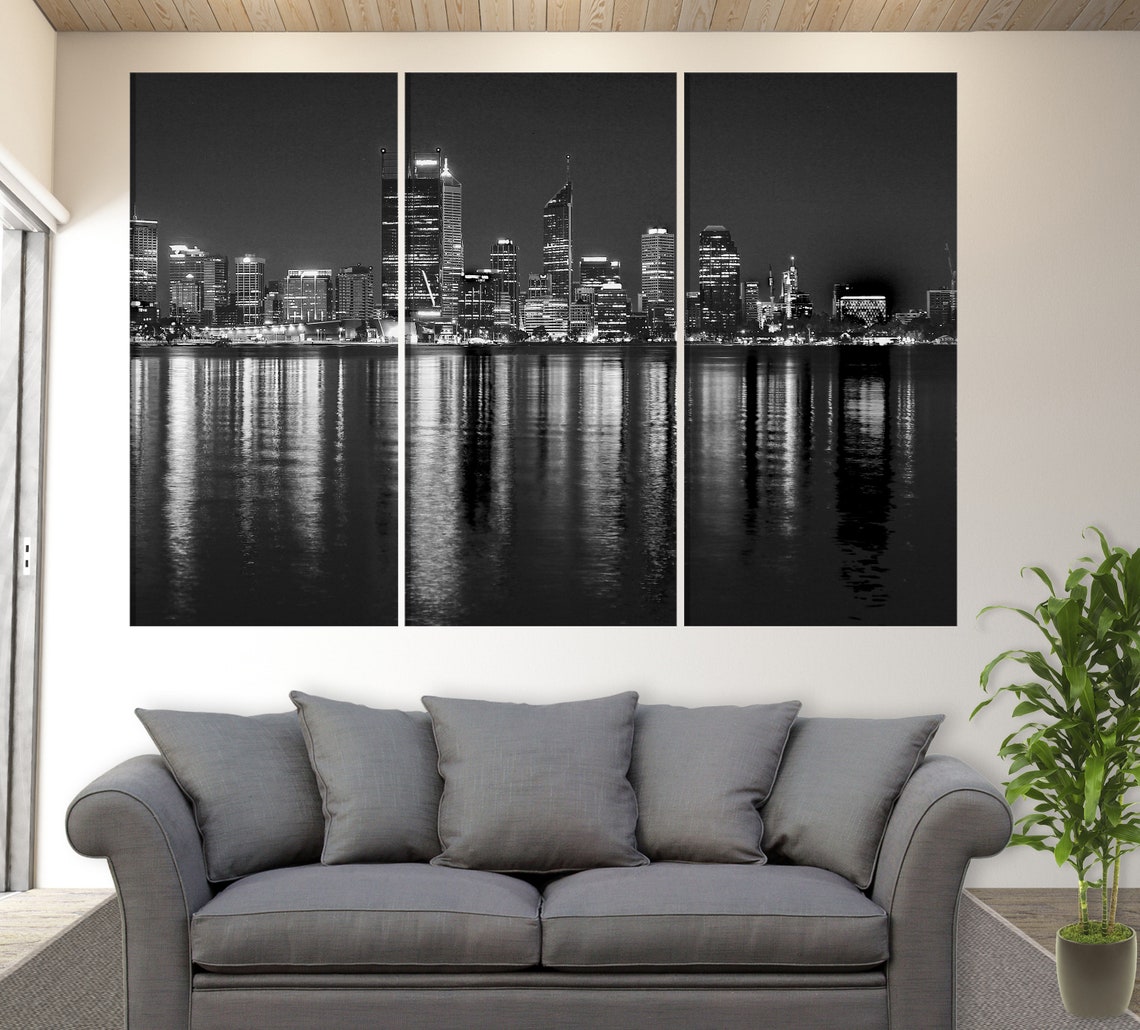Perth Skyline Australian Wall Art Perth Canvas Print Night - Etsy