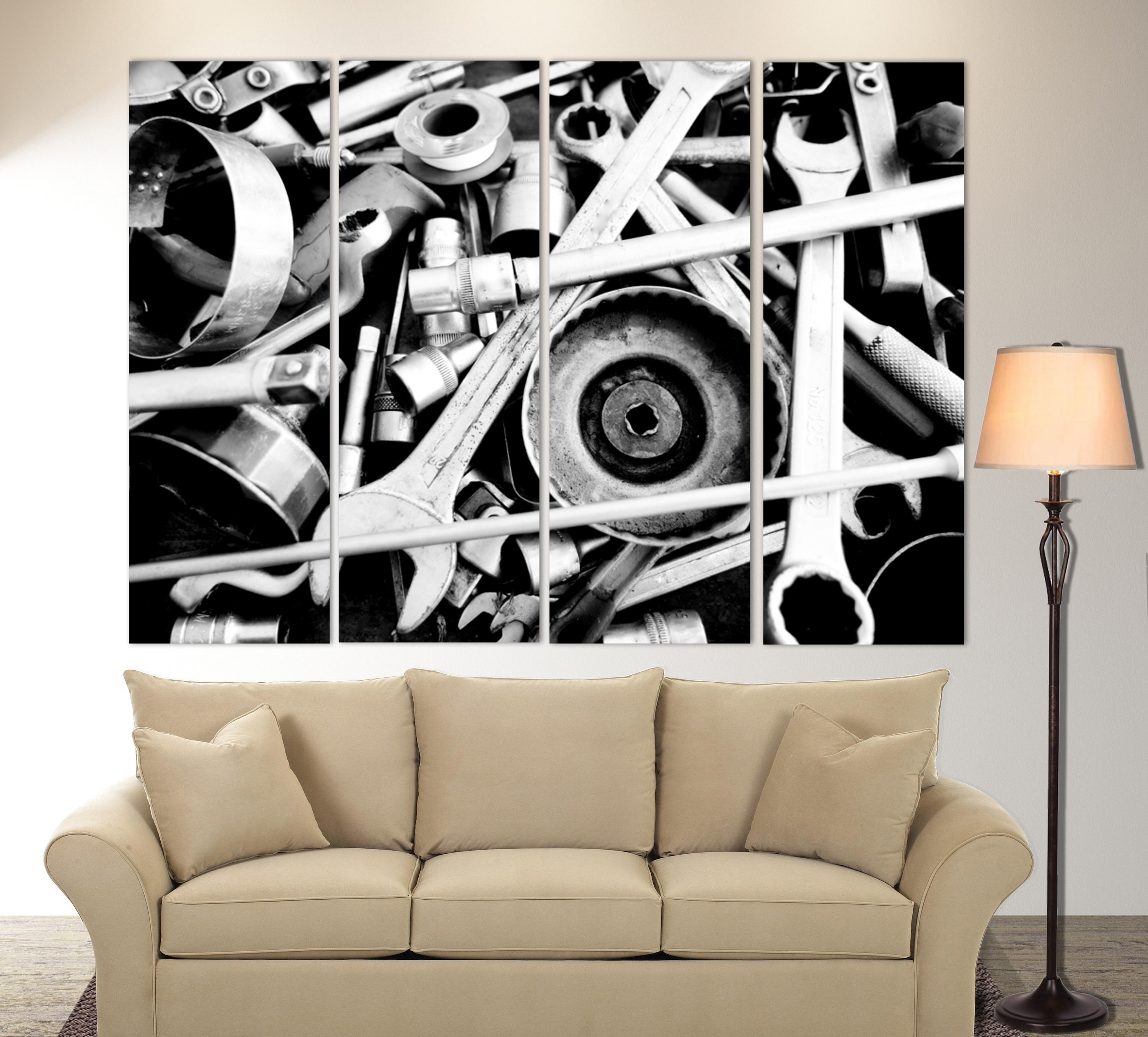 Tools Wall Art, Black and White Tools Canvas Print, Mechanic Gift ...