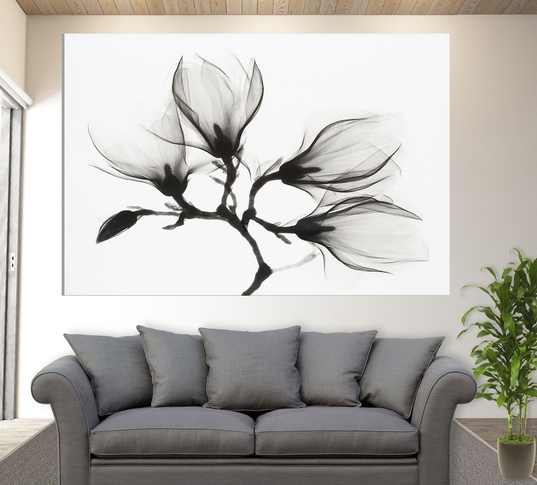 Magnolia Flower Black and White Canvas Print, Floral Wall Art, X Ray ...