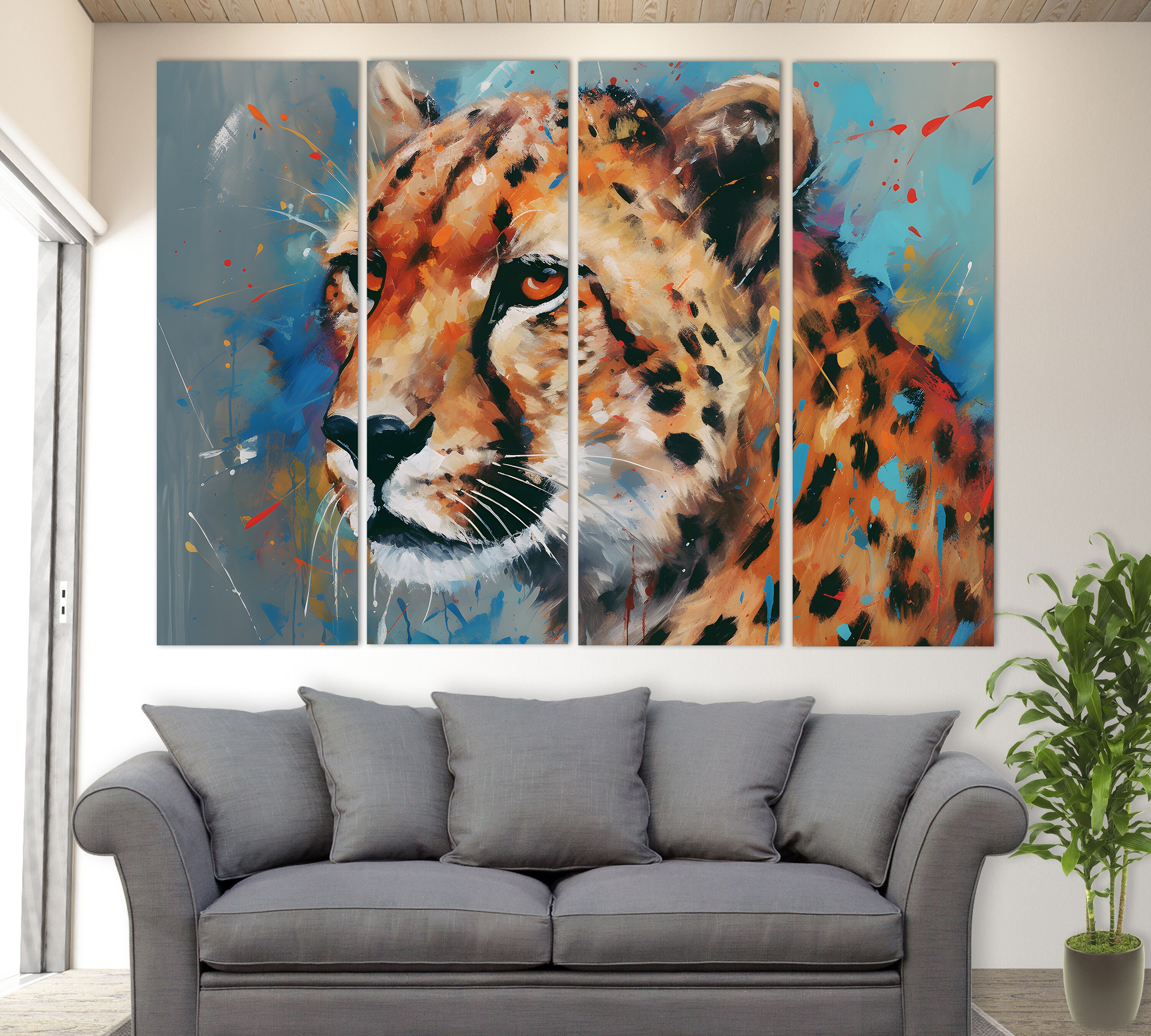 Cheetah Painting, Cheetah, Wall Decor, Cheetah Wall Decor, Colorful ...