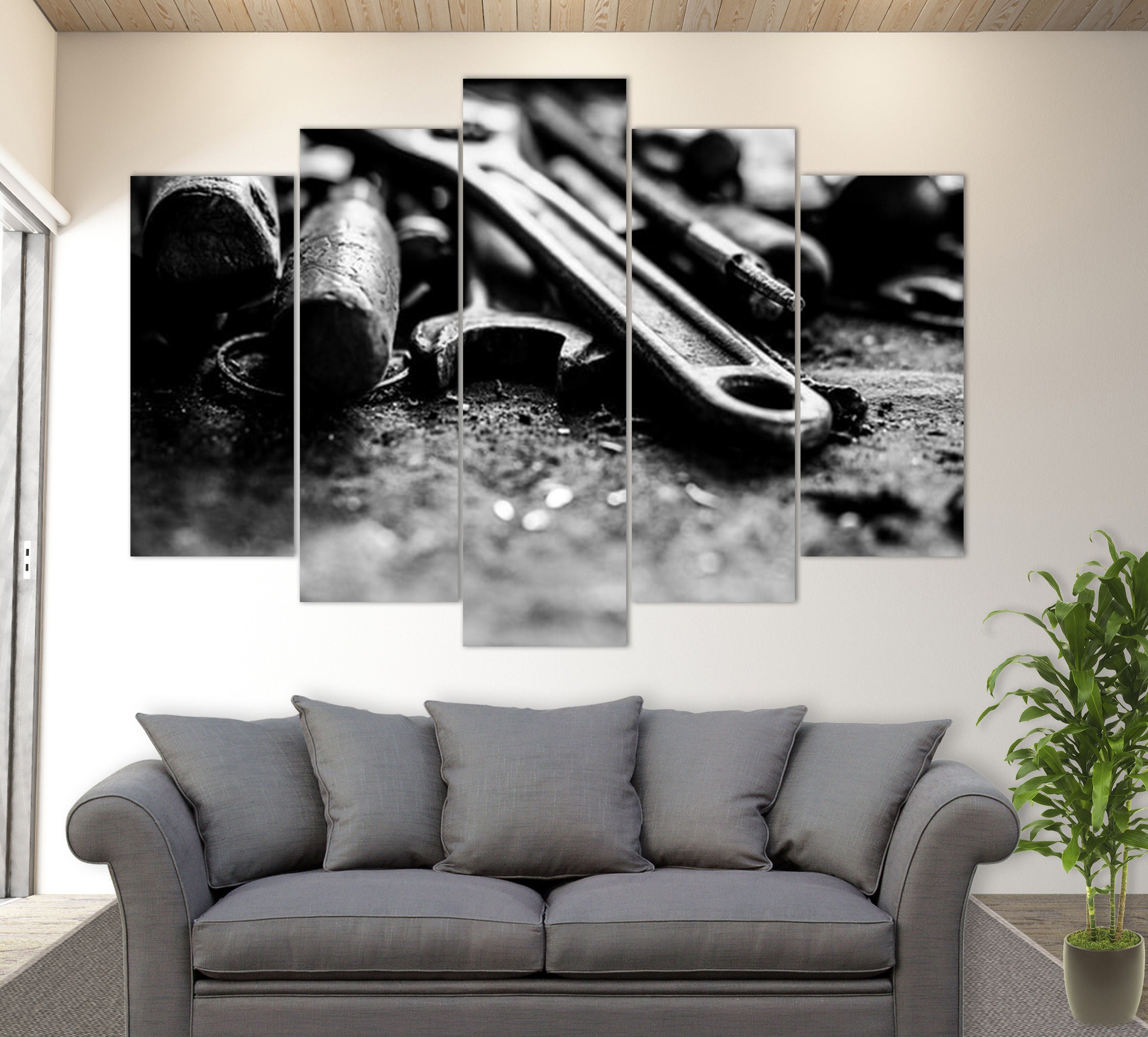Black and White Tools Abstract Canvas Print, Tools Wall Art, Mechanic ...