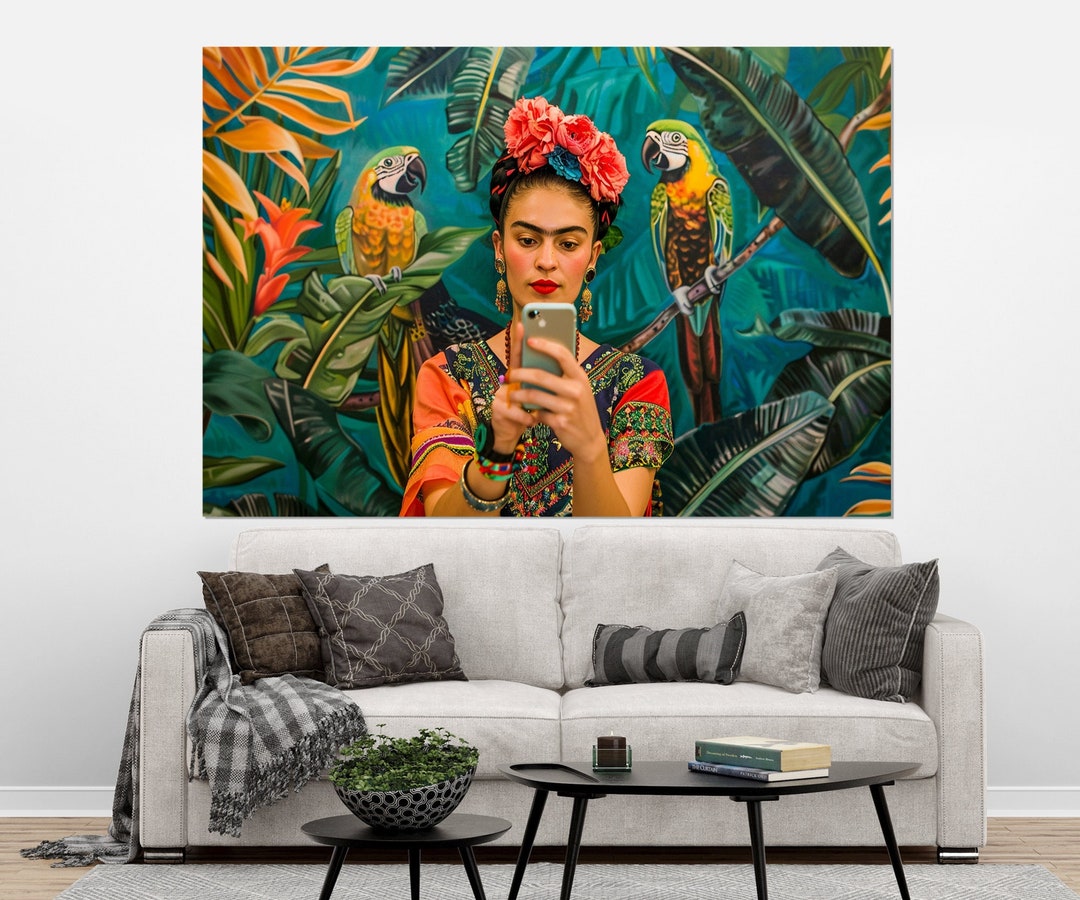 Frida Khalo Making Selfie Painting Canvas Print, Funny Frida Khalo Wall ...
