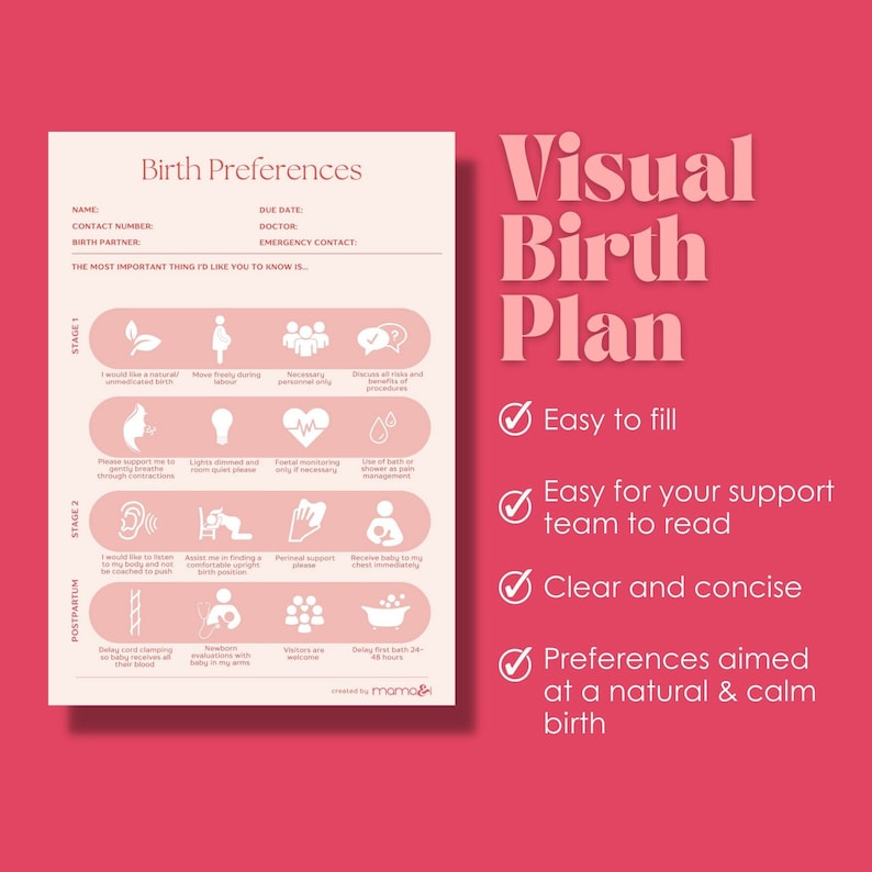 VISUAL BIRTH PLAN Instant Download | Easy to Fill Birth Template ...