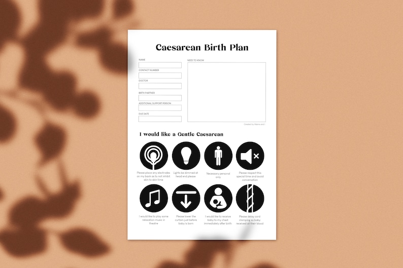 CAESAREAN BIRTH PLAN Instant Download | Easy to Fill C-section Birth ...
