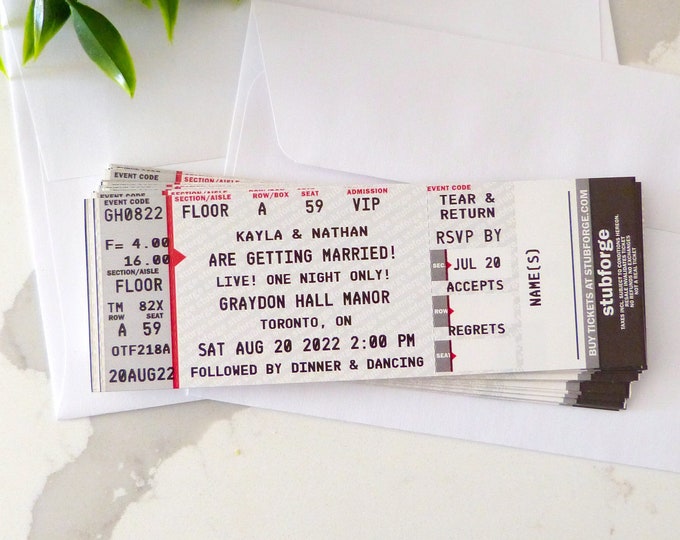 Custom Wedding Save the Date Concert Ticket Invitations W/ Envelopes ...