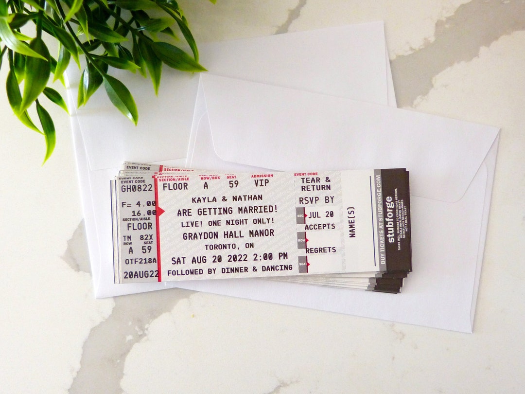 PRINTED Custom Wedding Invitation Tickets With RSVP and Envelopes ...