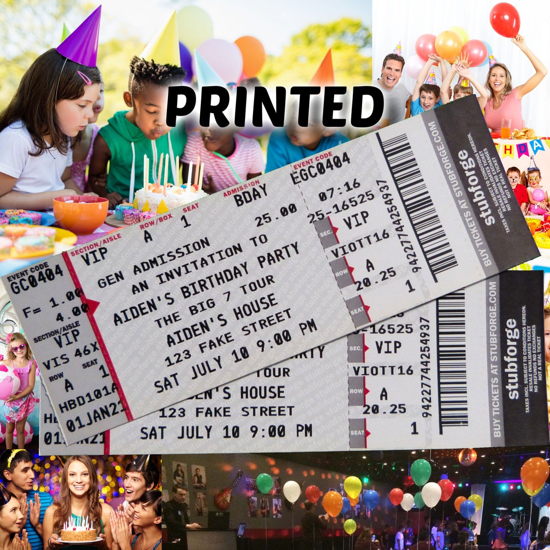 PRINTED Custom Kid's Birthday Party Invitation Concert Ticket ...