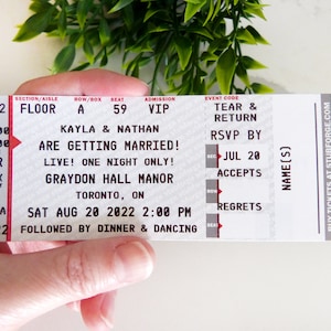 PRINTED Custom Wedding Invitation Tickets With RSVP and Envelopes ...