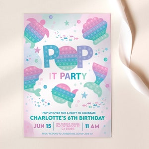 Editable Pop It Birthday Invitation Pop It Mermaid | Etsy