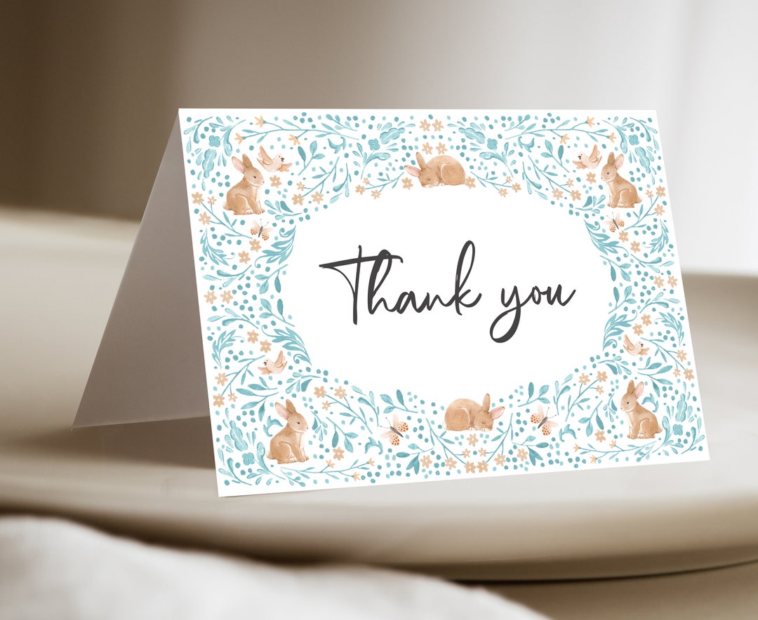 Bunny Rabbit Thank You Card, Folded Bunny Thank You Card, Rabbit Party ...
