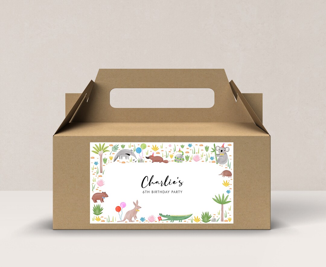 Editable Party Animal Gable Gift Box Label, Australian Animal Birthday ...
