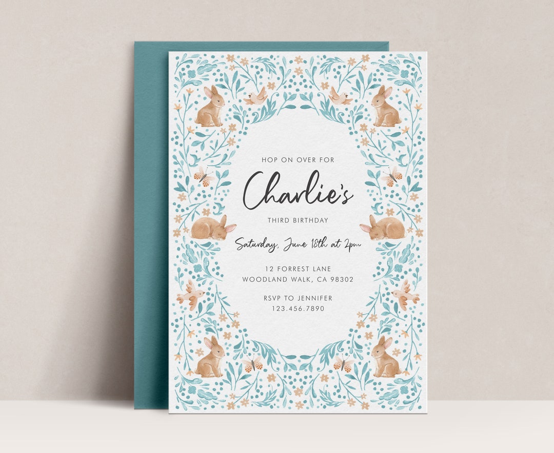 Editable Bunny Birthday Invitation Rabbit Invitation Flower Bunny ...