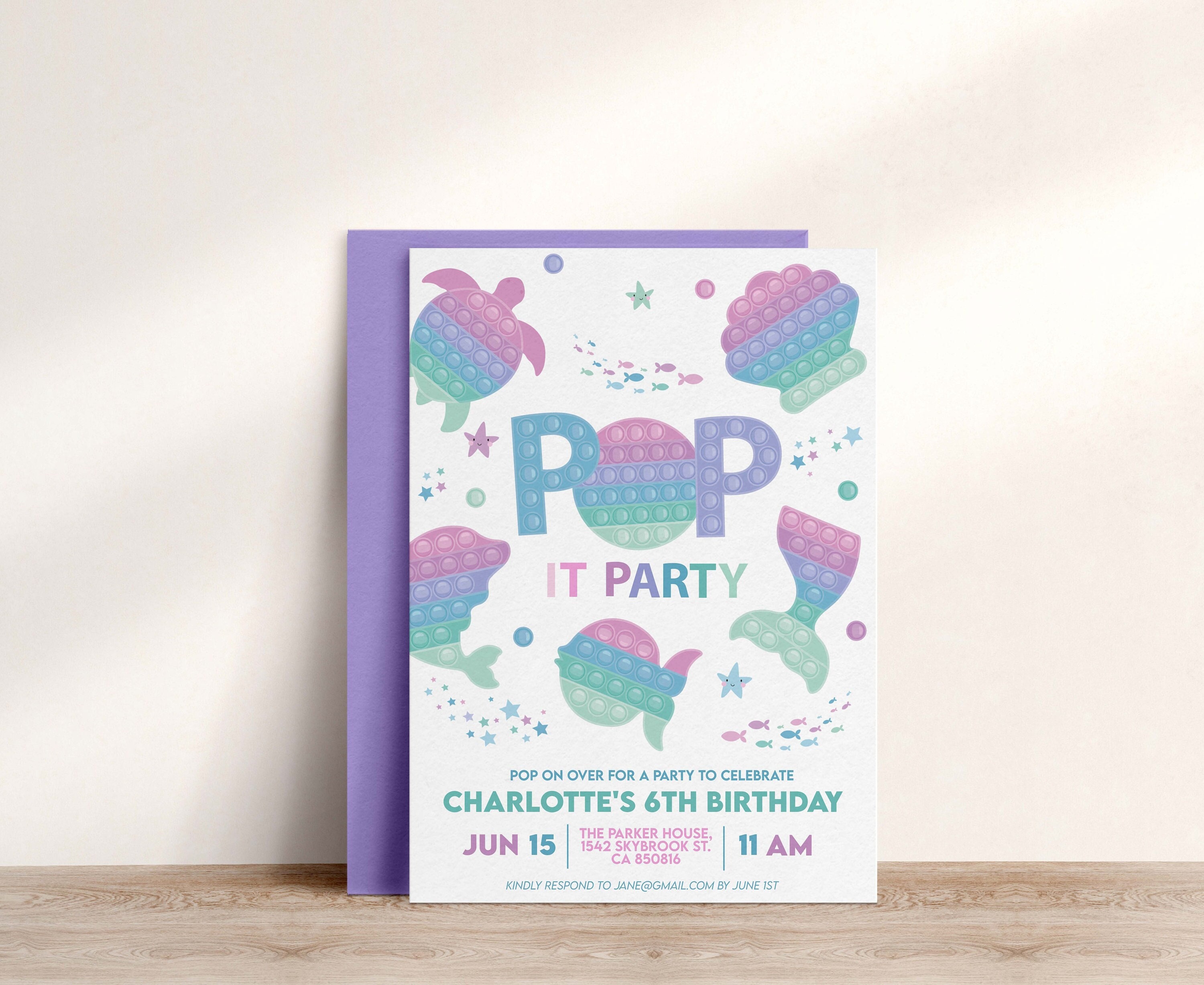 Editable Pop It Birthday Invitation Pop It Mermaid - Etsy