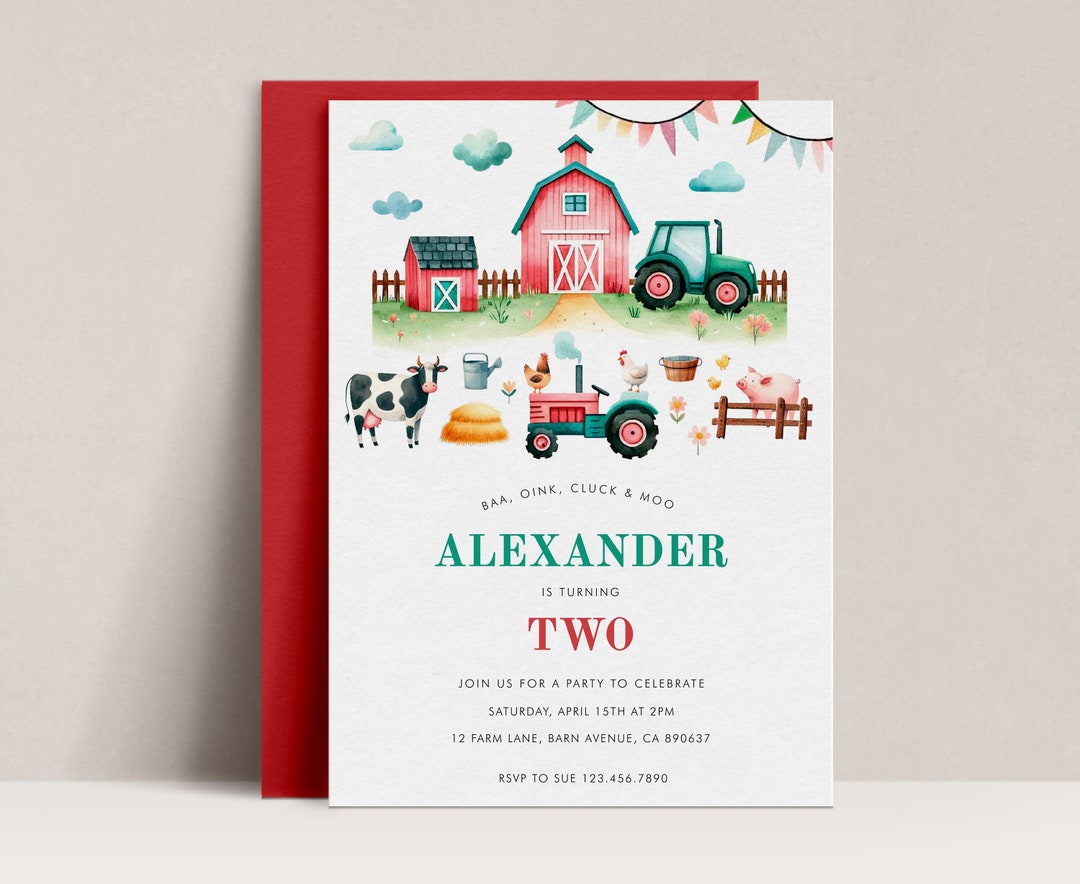 Farm Birthday Invitation, Editable Barn Animals Party Invitation ...