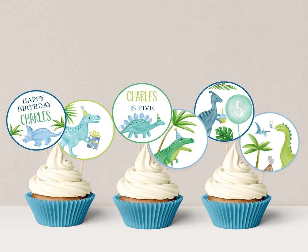 Editable Dinosaur Cupcake Toppers, Printable Birthday Party Decor (D92 ...
