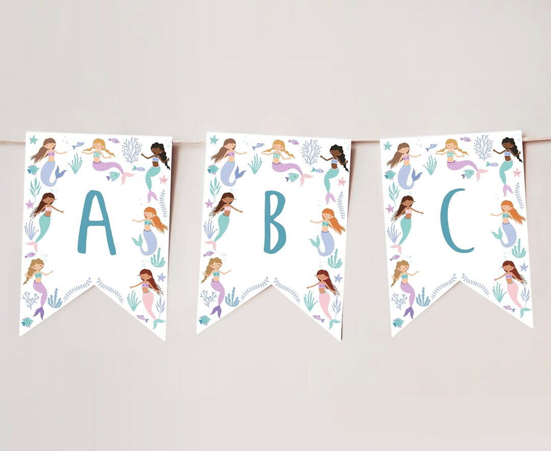 Editable Mermaid Birthday Bunting, Party Banner (digital Download) - Etsy