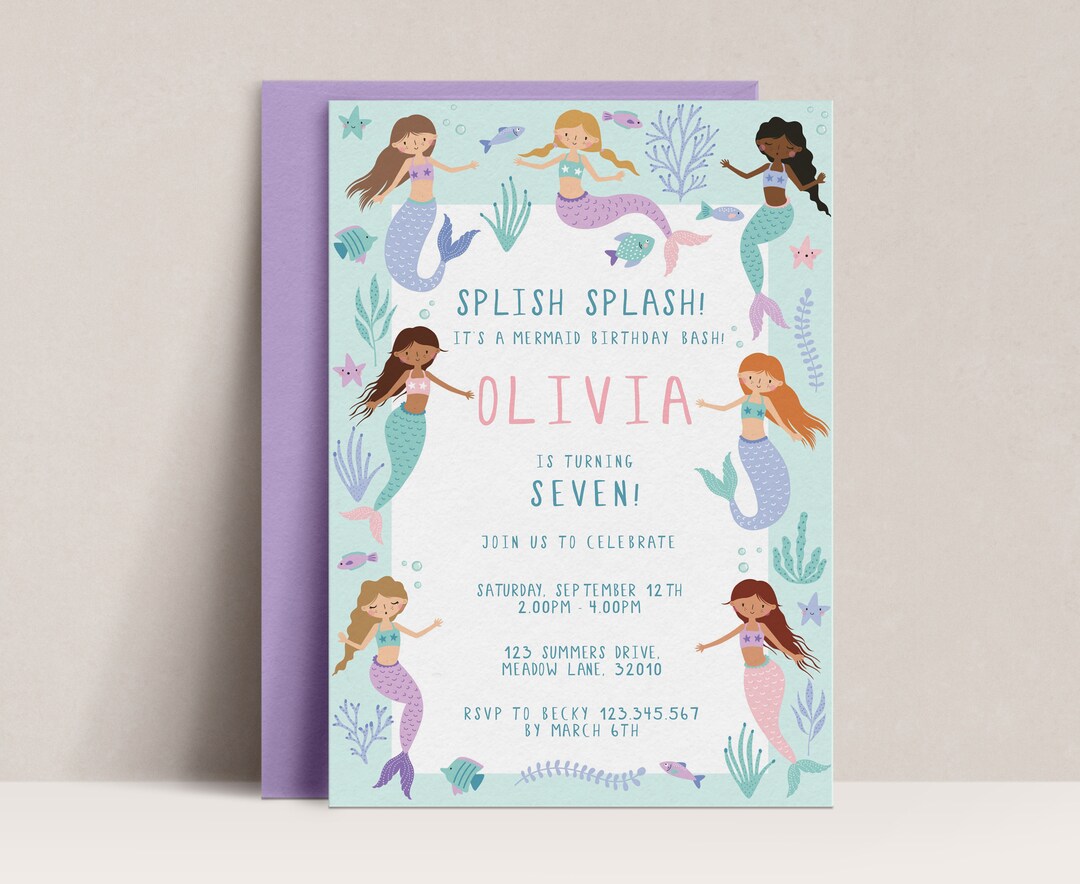 Editable Mermaid Birthday Invitation Template (digital Download) - Etsy
