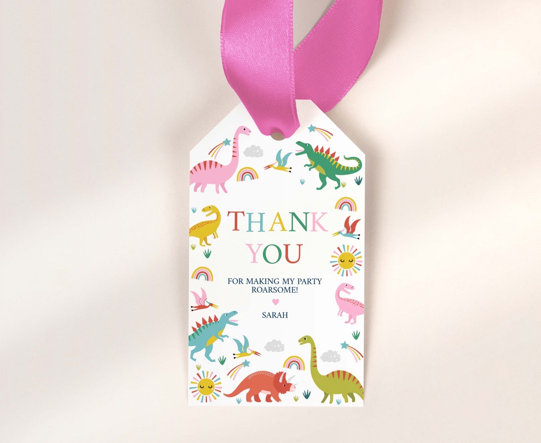Editable Dinosaur Favor Tags Dinosaur Thank You Tags Girl - Etsy